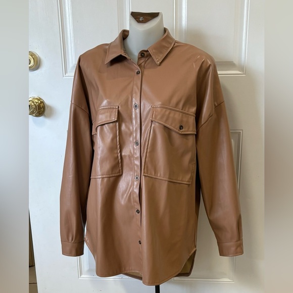 HYFVE | Tops | Small Hyfve Light Brown Faux Leather Long Sleeve Button ...